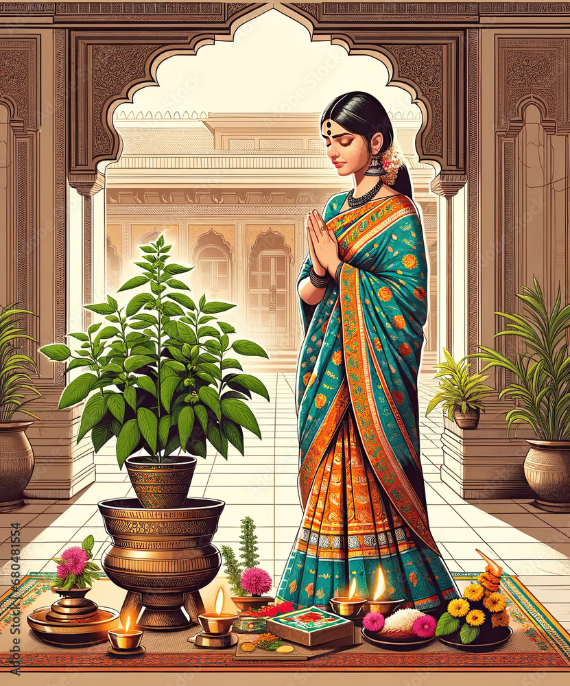 Tulsi Vivah Tulsi Puja Indian Hindu Tradition Kartik Maas Image Stock ...