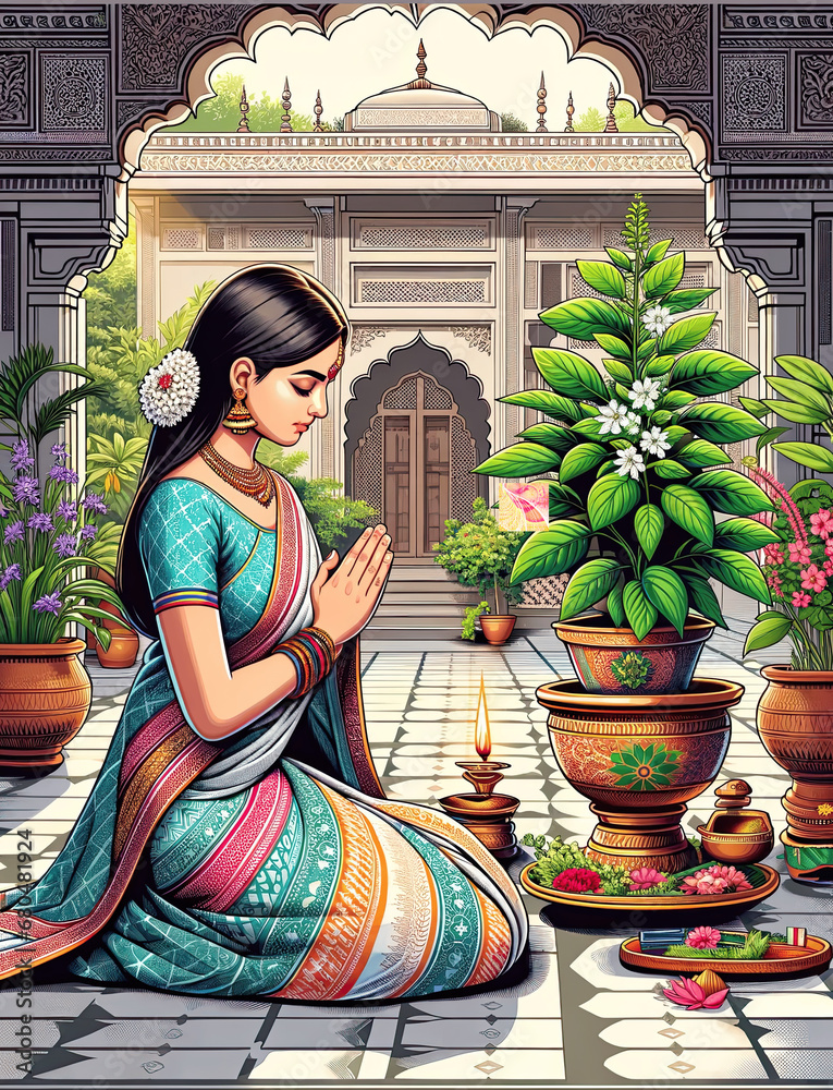 Tulsi Vivah Tulsi Puja Indian Hindu Tradition Kartik Maas Image Stock ...