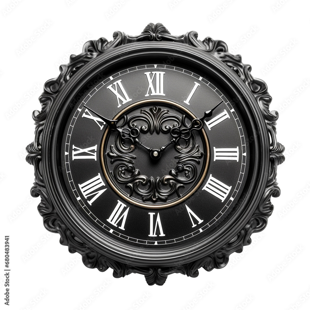 Timeless Elegance: Black Roman Numerals Clock Isolated on Transparent ...