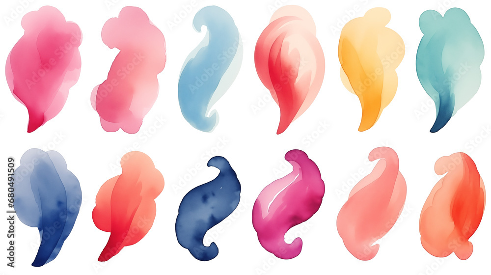 Set of colorful swashes, watercolor wave paint abstract border frame ...