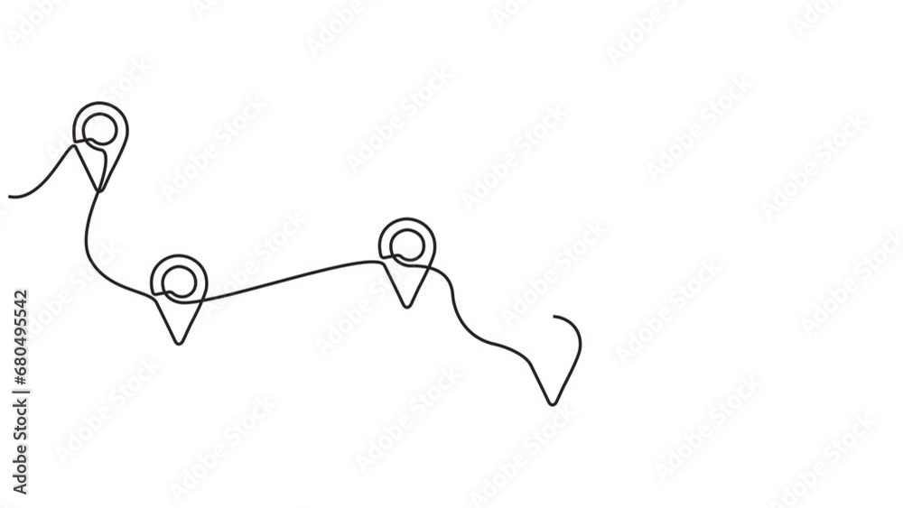 Animated video of paths and Location markers in continuous line style ...