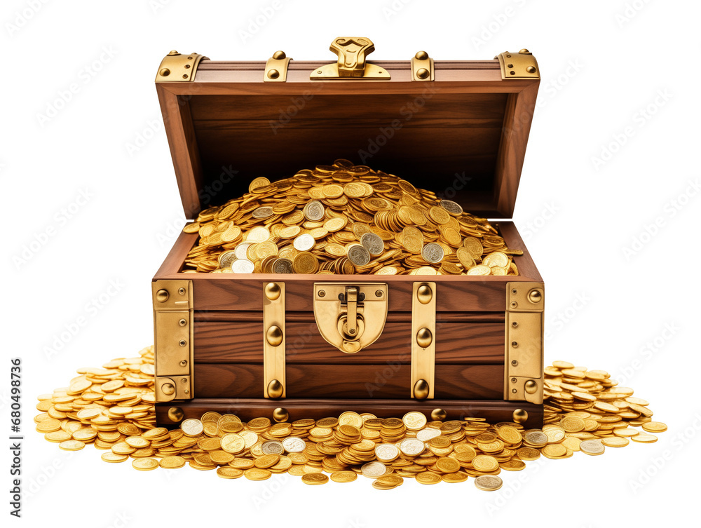 Treasure Chest Full of Gold Treasure Isolated on Transparent Background ...