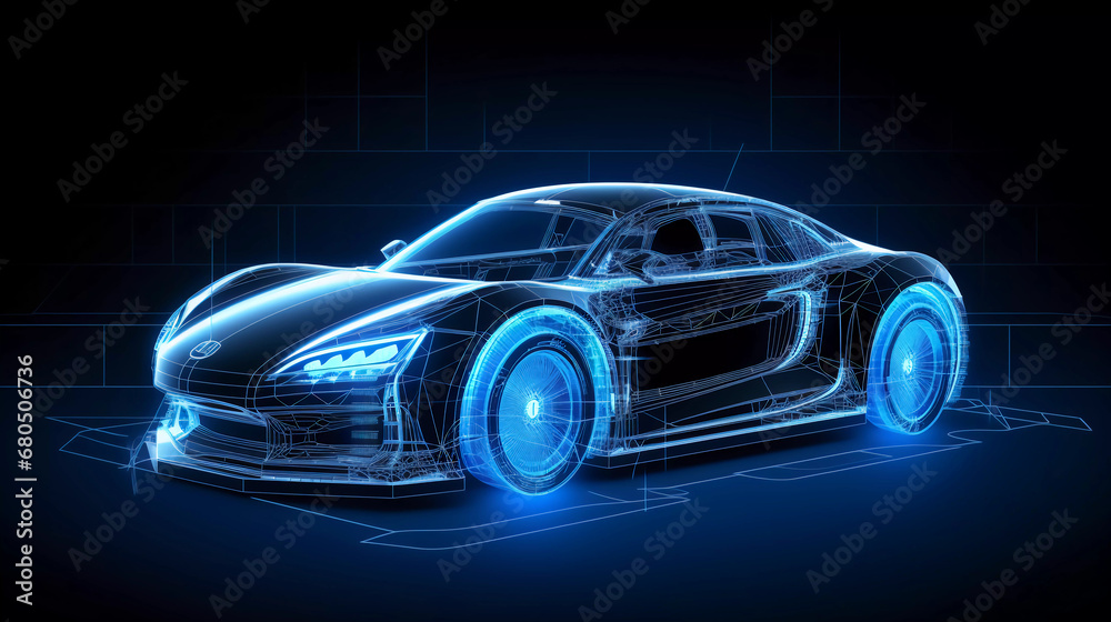 Frontside Futuristic AR car wireframe concept, generative ai, Augmented ...