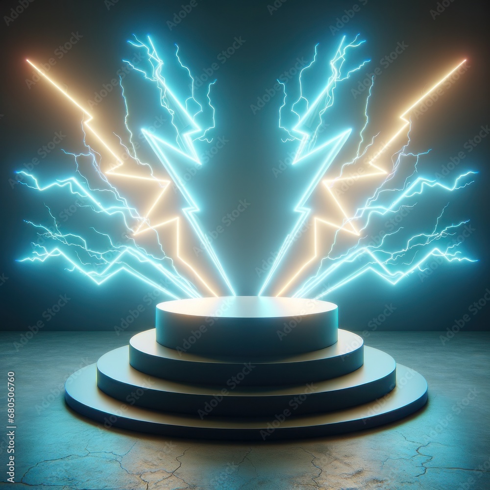 Striking electric blue and yellow lightning bolts around a circular ...