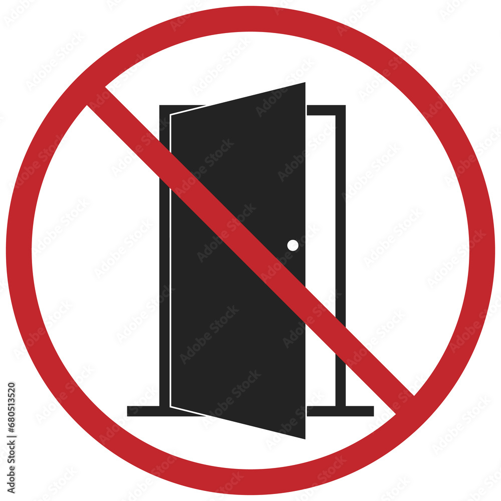 Isolated pictogram round sign of keep door closed, do not open door ...