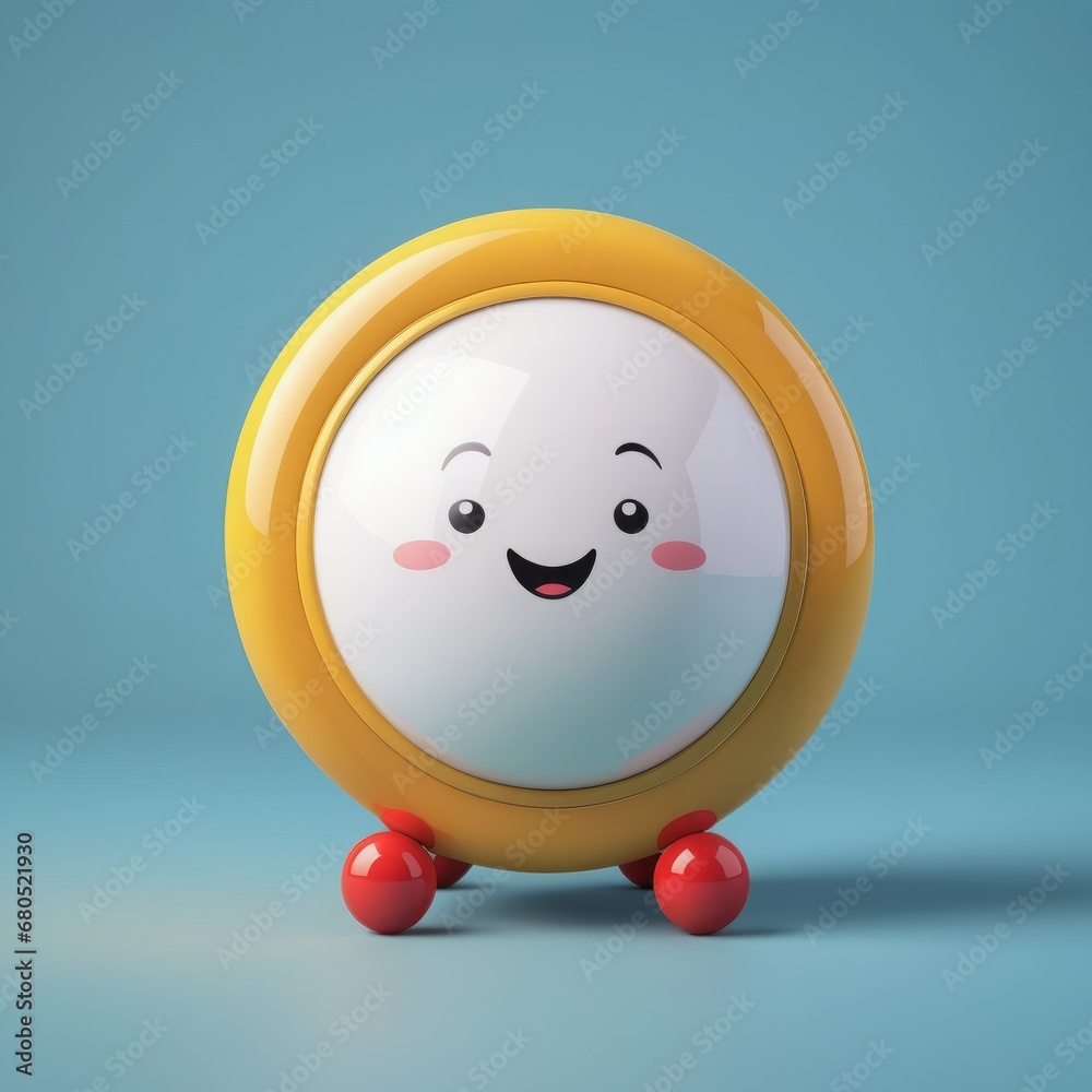 3d rendering cute cartoon character with round round smiling face. 3d ...