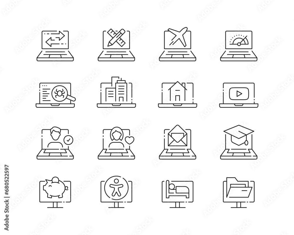 Online Activities Icon collection containing 16 editable stroke icons ...