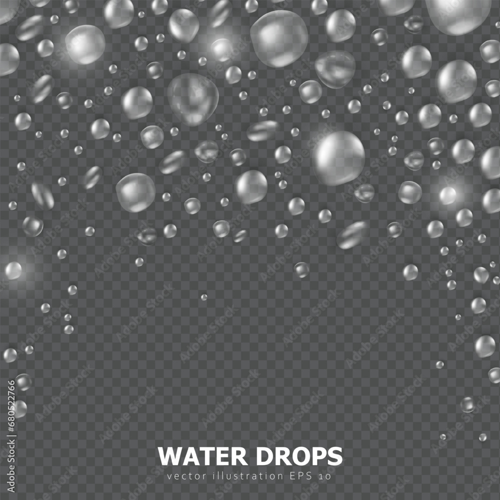 Square backdrop with rain droplet, 3d shiny dew, water blobs or aqua ...