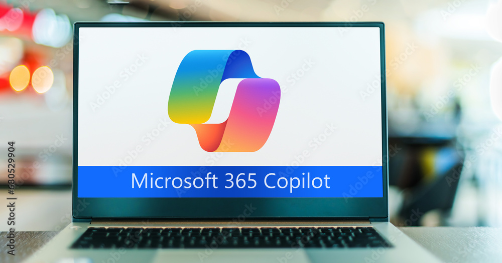 Laptop computer displaying logo of Microsoft 365 Copilot Stock Photo ...