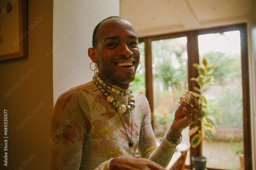 Analogue style portrait of non-binary person of Caribbean mixed race ...