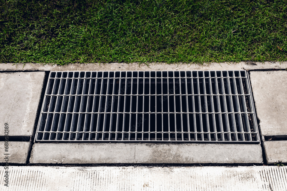 Grille drain of sewer around the street or walkway. Water recirculation ...
