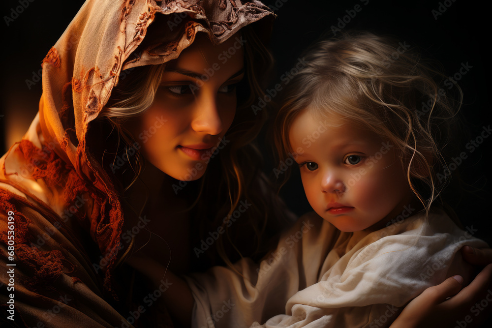 The baptism image in Renaissance art style, depicting a biblical scene ...