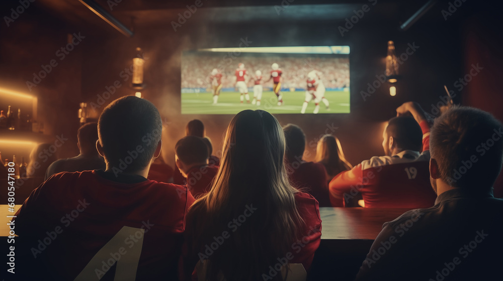 Group of American Football Fans Watching a Live Match Broadcast in a ...
