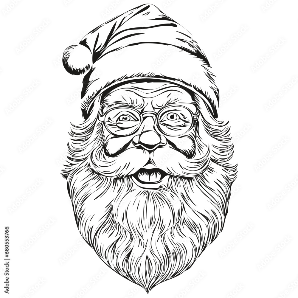 Santa Claus Father Christmas Vector Detailed Sketch, Classic Vintage ...
