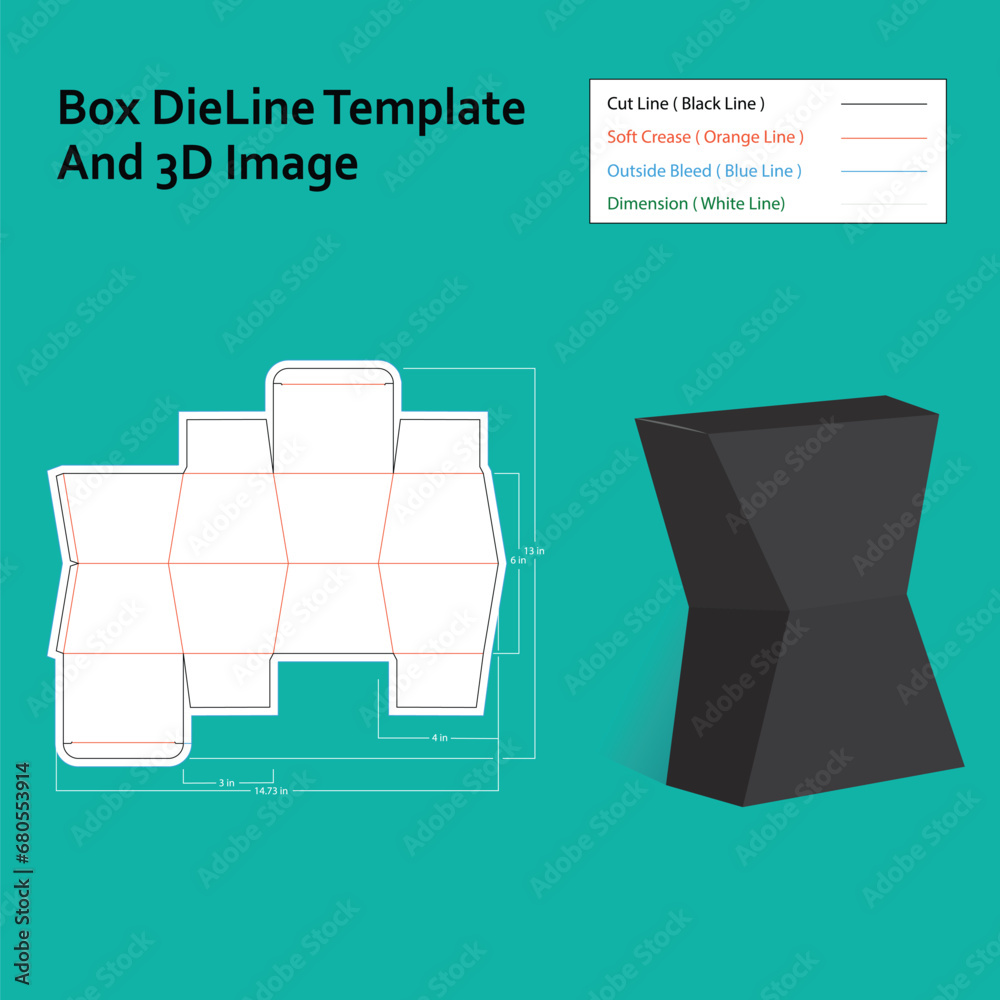 zigzag box die line template, and 3d box vector design Stock Vector ...