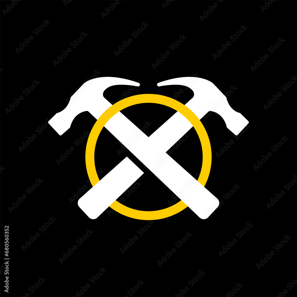 Hammers crossed vector illustration, Crossed hammers silhouette ...