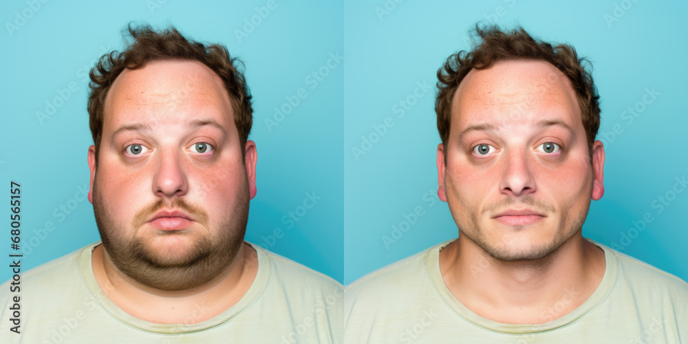 Before and after results of a man with jawline surgery, submental ...