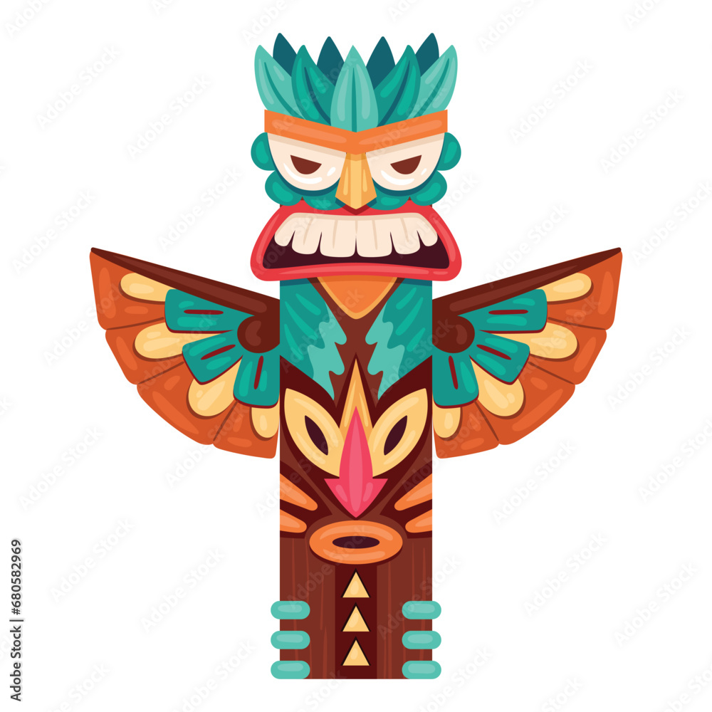 Vektorová grafika „Cartoon ethnic tiki totem. Ritual hawaiian or ...