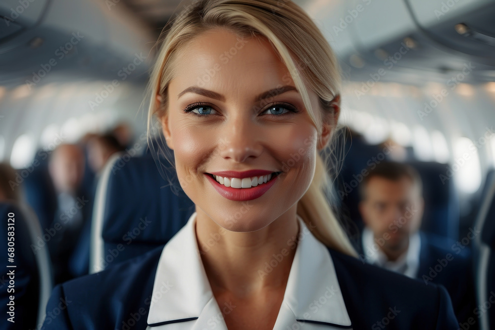 Foto de Portrait of a beautiful stewardess girl. flight attendants on ...