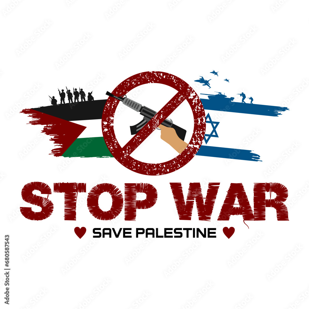 Stop war. Save Palestine. Hand drawn vector illustration. Stop war ...