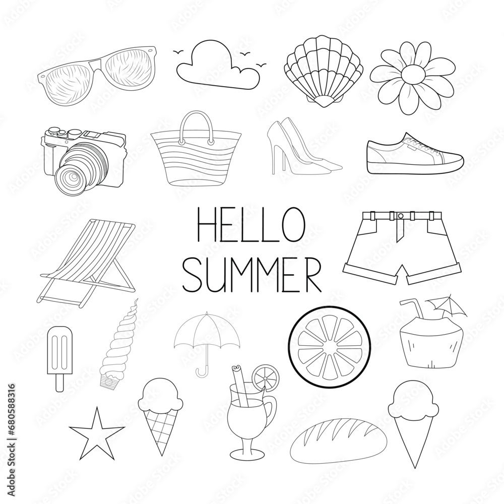 Vetor de Doodle Summer Vector Pack, Beach Clipart, Summer Doodle ...