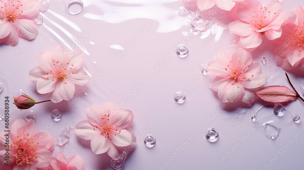 Water background. Pink aqua texture, surface of ripples, flower. Flat ...