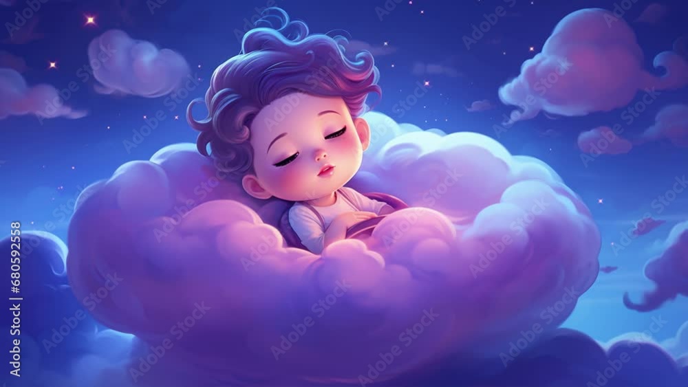breathing animation, Babies lullaby cartoon sleeping on moon, looped ...