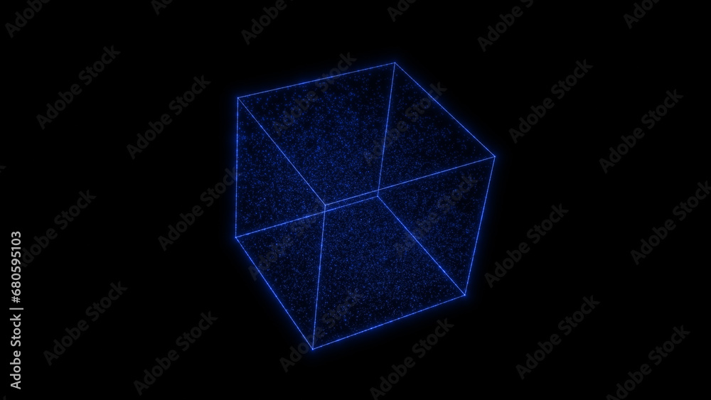 Glowing cube HUD element. Container with particles. Plexus style. Stock ...