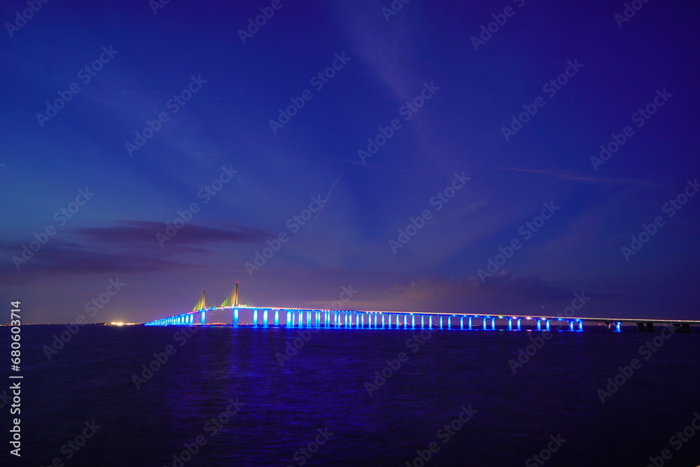 Night landscape of Skyway Fishing Pier State Park is a Florida State ...