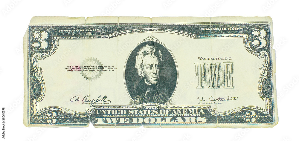 Untied States Of Anemia denomination Twe three Dollar Bill From 1970s ...