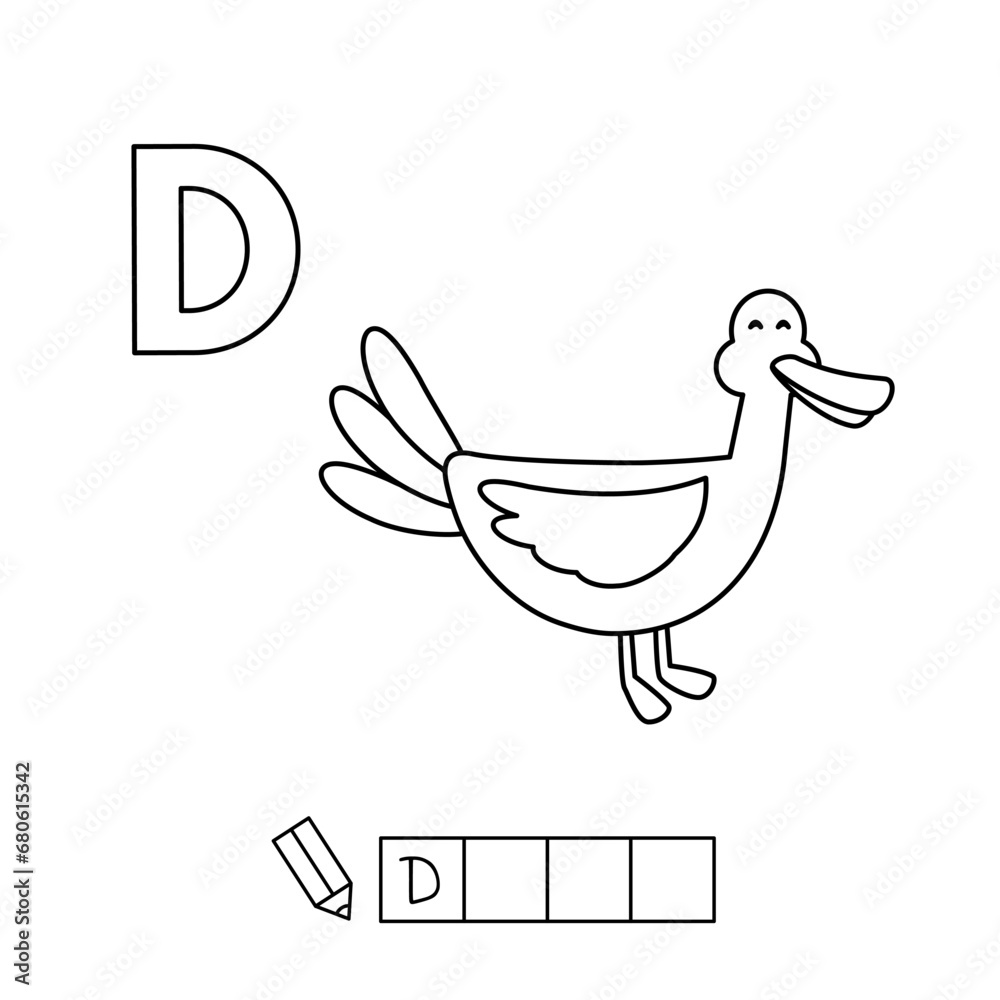 Cartoon duck coloring pages. Learning game for small children - write a ...