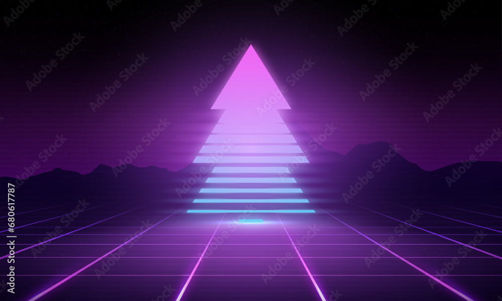 Universe Retro Futuristic 80's Background. Synthwave wireframe net grid ...