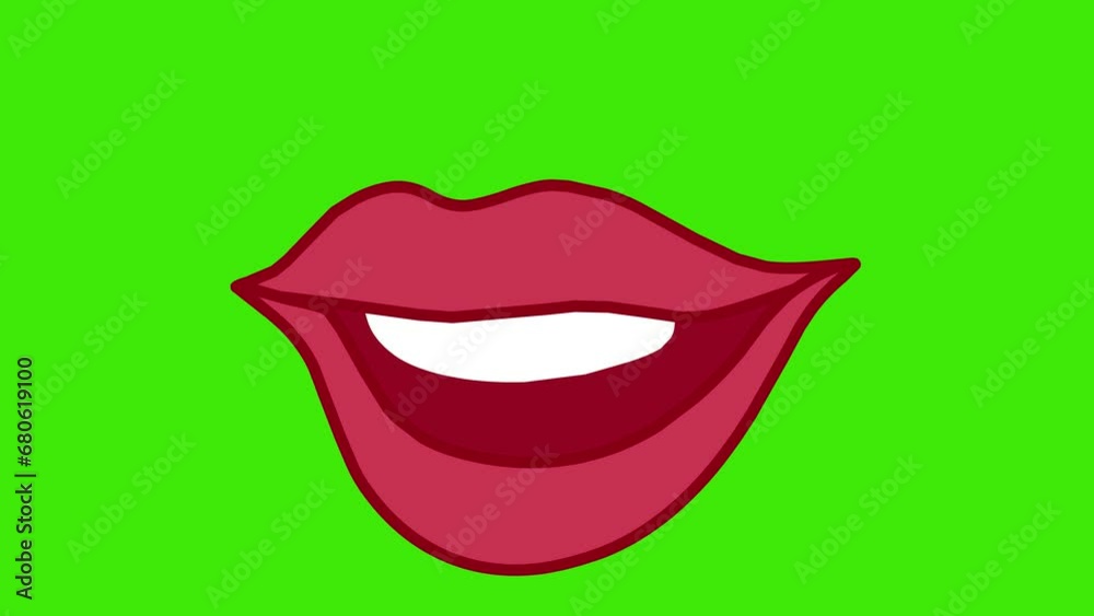 2D Animation Cartoon Lip Syncing Of Girl On Green Background / Lips ...
