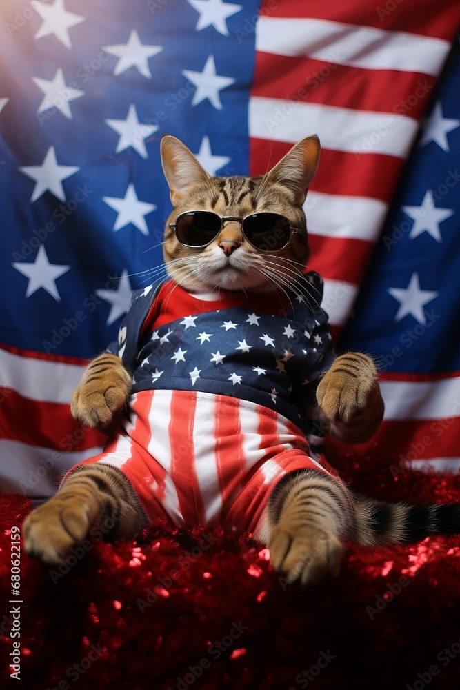 Cat, Relax, Relaxing, Sunglasses, Ironic, American, USA, Flag, Animal ...
