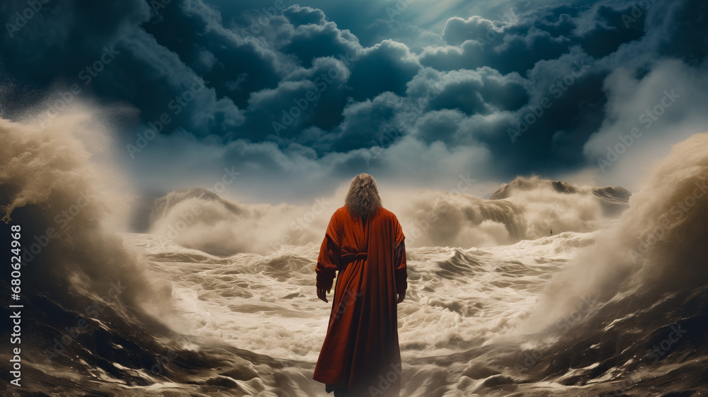 Bible miracle of Moses parting red sea for passage Ocean separate up to ...