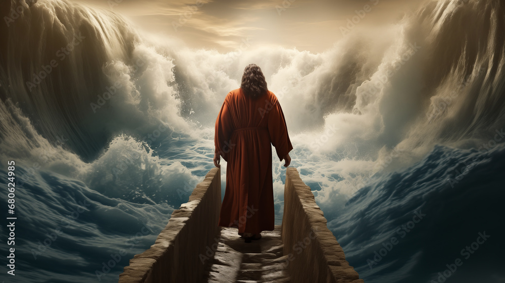 Bible miracle of Moses parting red sea for passage Ocean separate up to ...