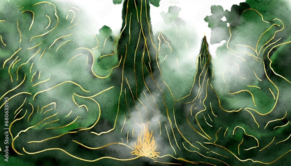 An ancient ritual in a deep jungle, with shamans around a fire, spirit ...