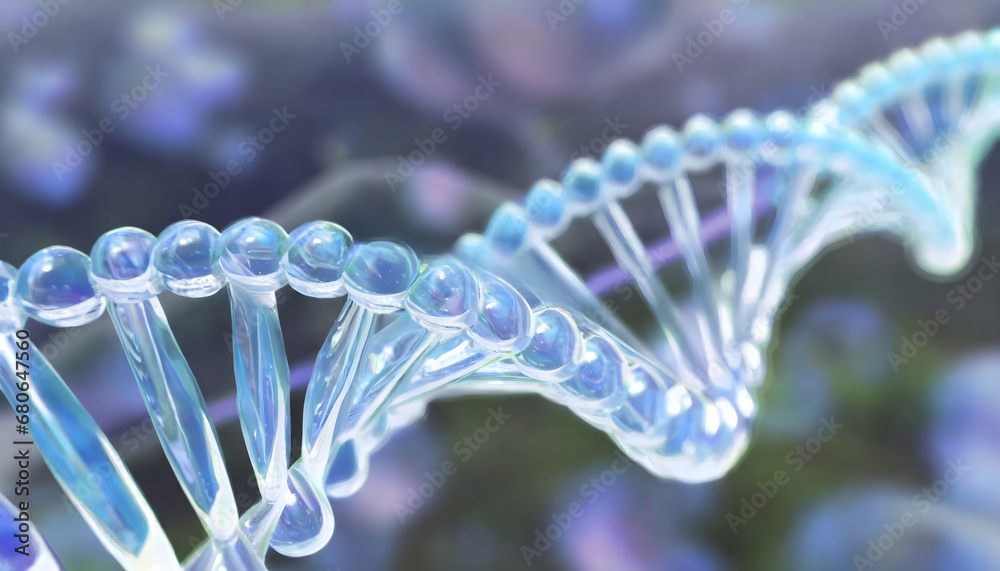Blue DNA strand molecular structure model, DNA strands background. Double helix structure ...