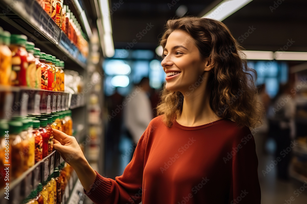 Conscious Consumerism Woman Thoughtfully Navigating Supermarket Aisles ...