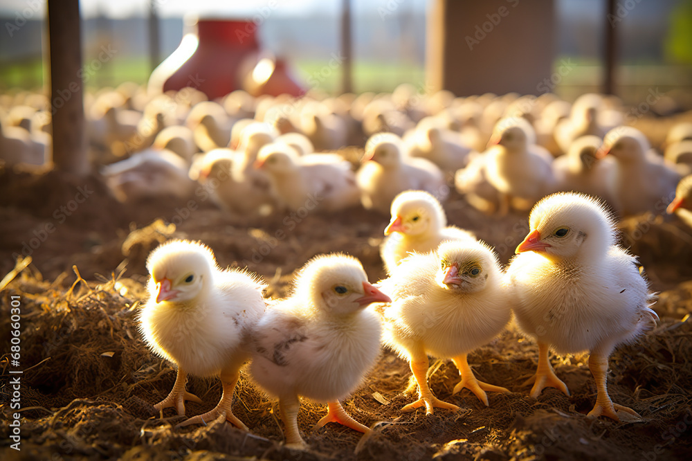 Adorable Brood A Charming Group of Chicks on a Thriving Broilers Farm ...