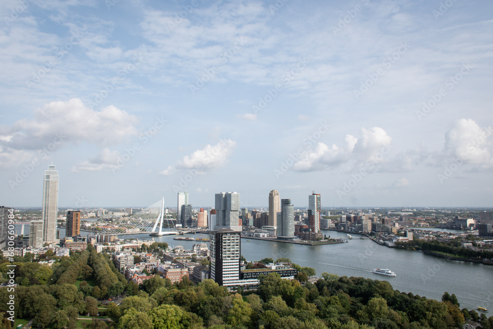 Cosmopolitan famous Dutch city Rotterdam with skyscraper buildings and ...