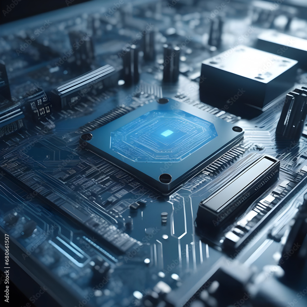 Computer motherboard with CPU. Circuit board system chip with core ...