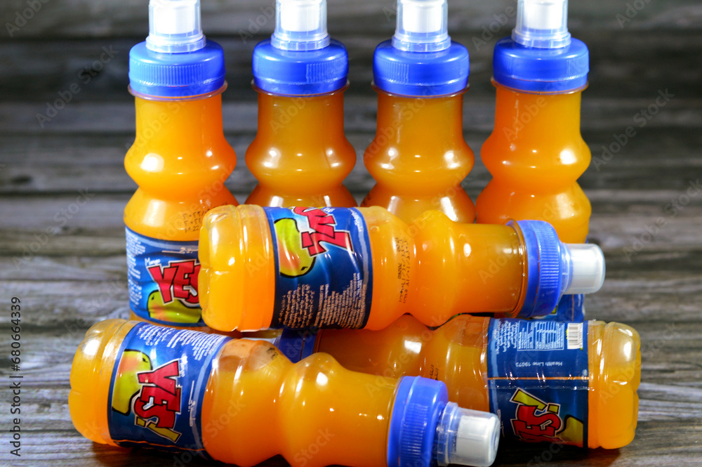 Cairo, Egypt, November 12 2023: Yes mango fruit drink, By Al Mansour ...
