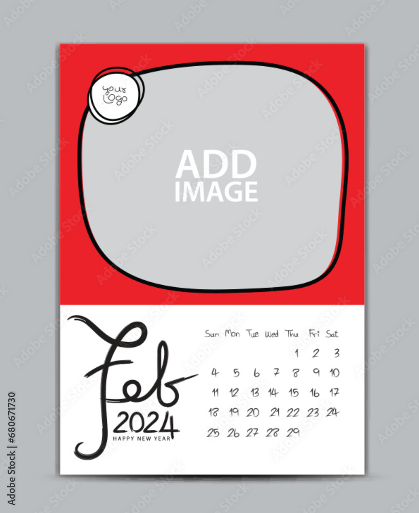 Calendar 2024 year design - February 2024, wall calendar 2024 year ...