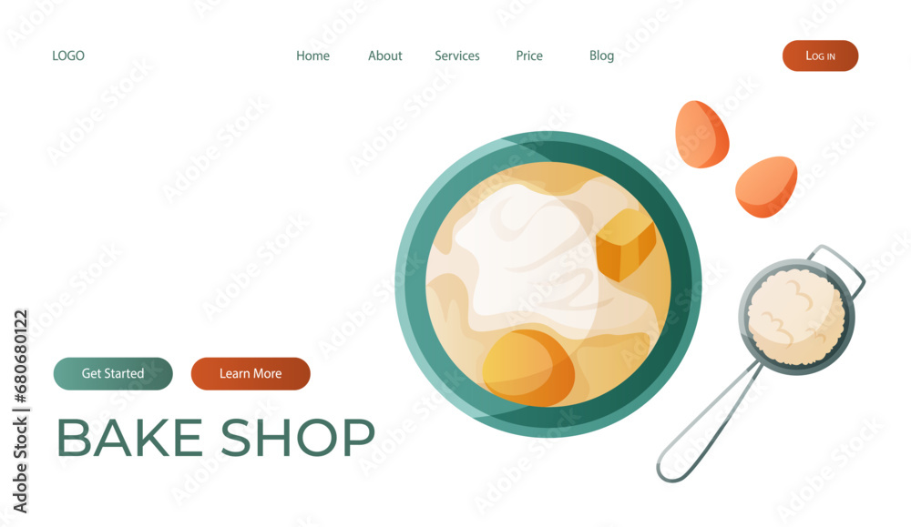 Landing page with homemade dough cooking bowl with flour and eggs ...