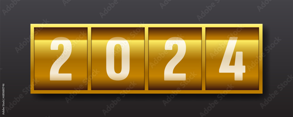 n077.2311 Happy New Year 2024. White numbers 2024 on golden background ...