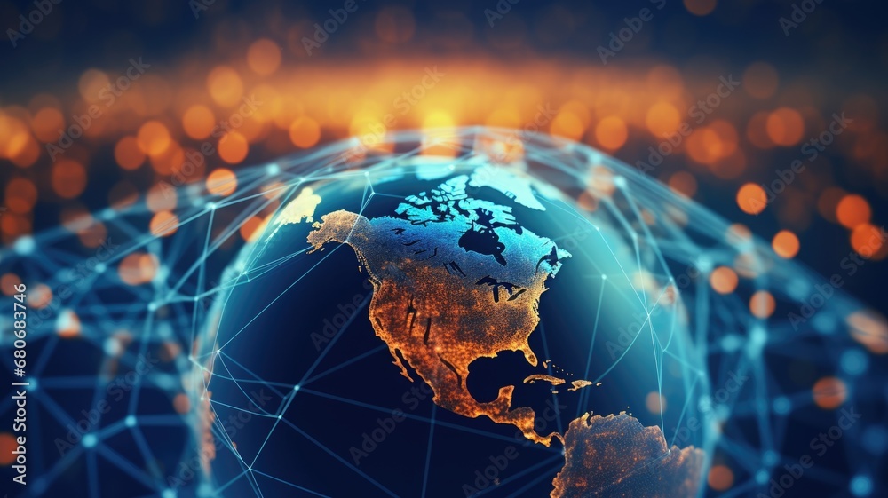 Communication technology with connections around globe Earth showing ...