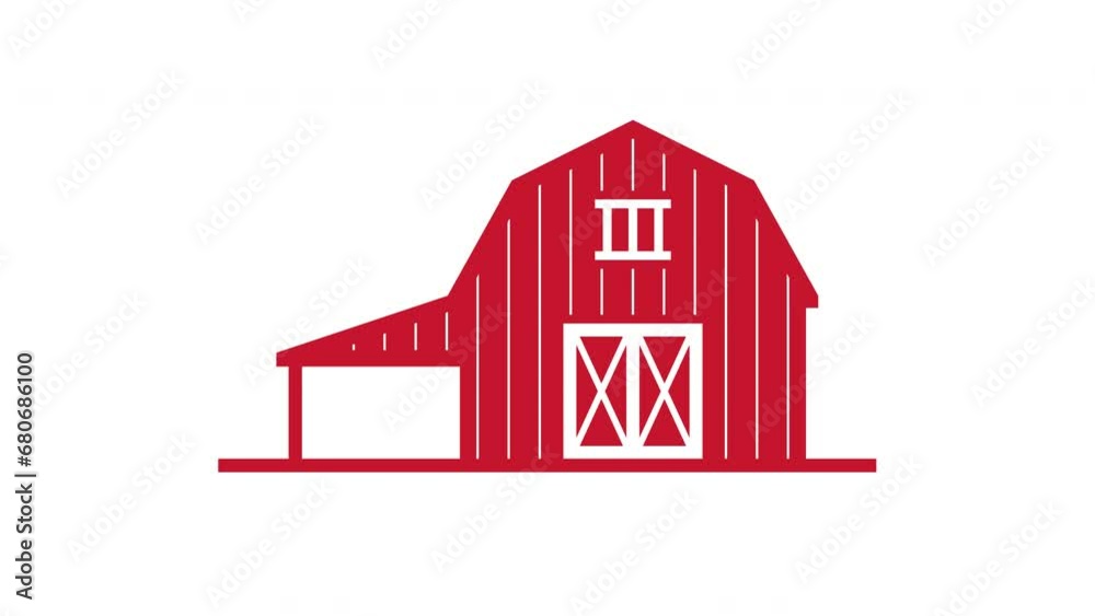Red rustic barn graphic animation. Alpha channel. Wooden shed or rural ...