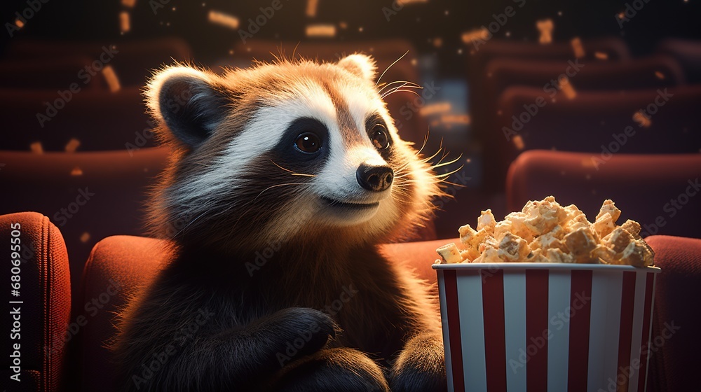 Panda eating popcorn in a movie theater. Stock Photo | Adobe Stock