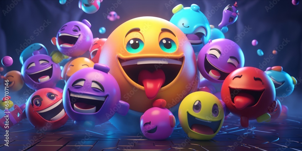 Emoticons and Emoji Icons Merge in a Digital Dance, Reflecting a ...